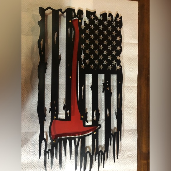 Wall Decor | Made To Order Metal Art Firefighter Flag | Poshmark
